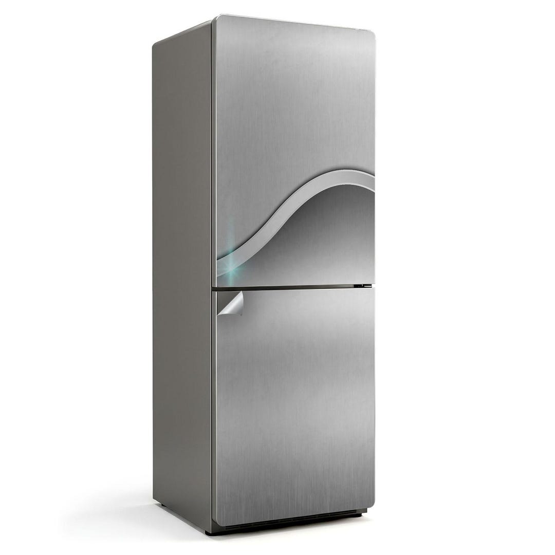 Futuristic Metal Texture Refrigerator Decal, Gray Fridge Wrap Sticker ...