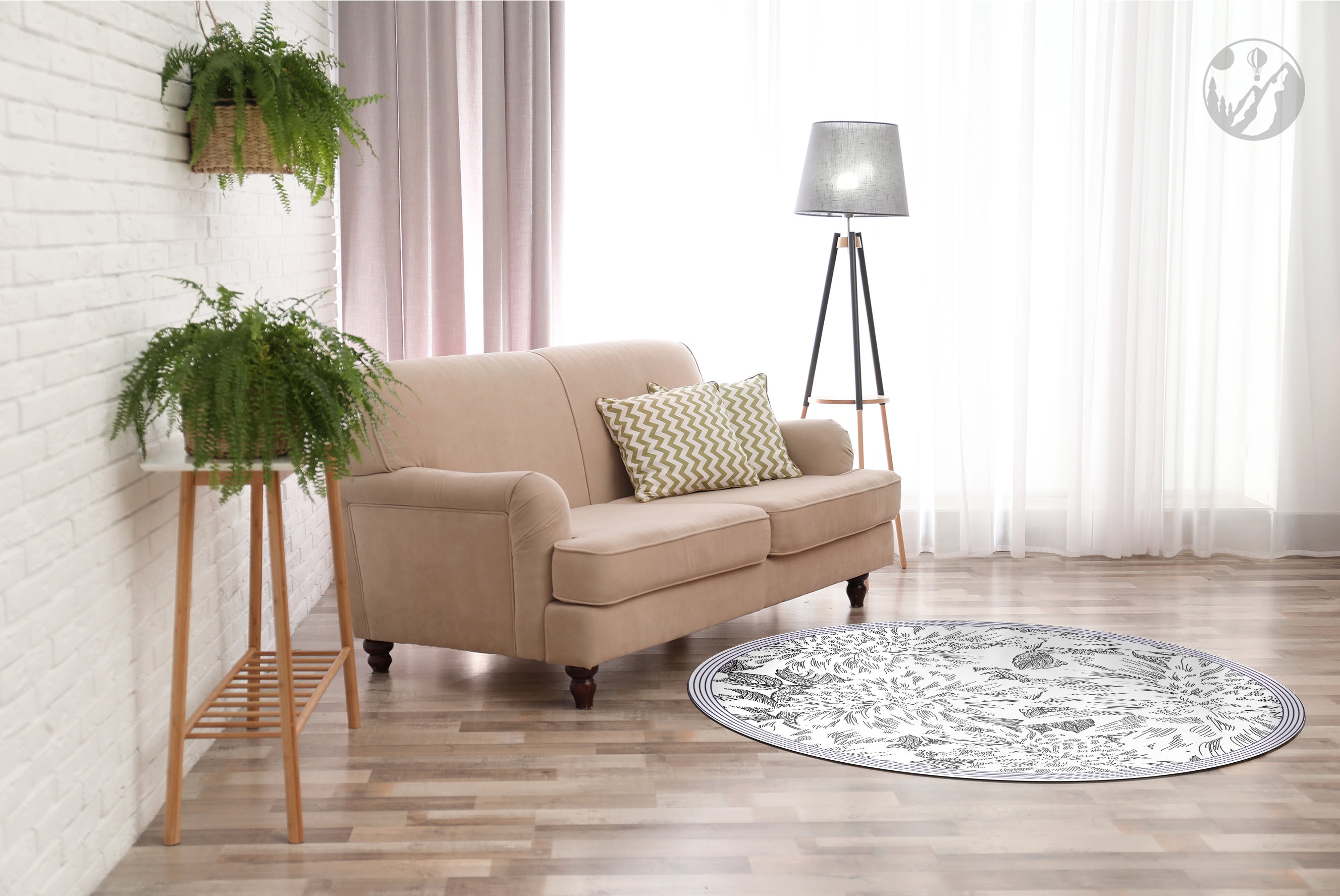 Contour Vinyl Mat Round Vinyl Mat Flowery Round Rug Black | Etsy