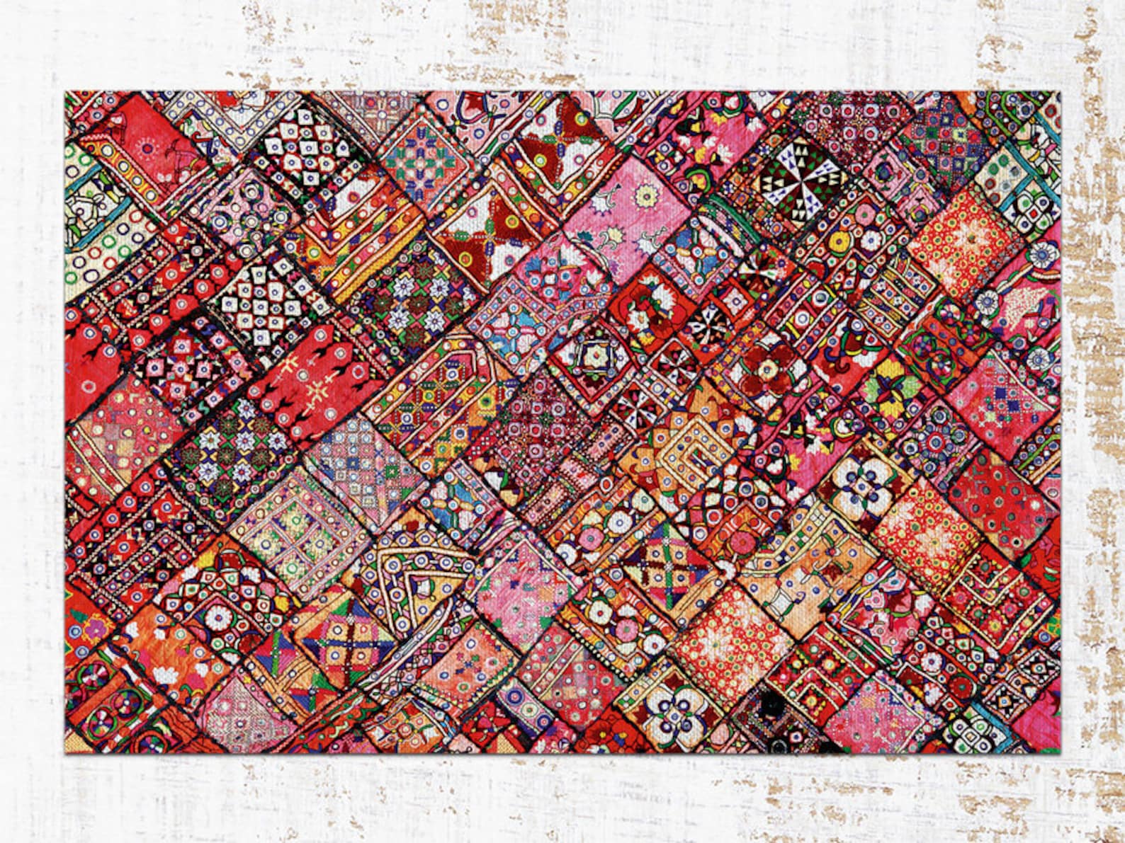 Red Indian Patchwork Tiles Vinyl Mat Red Vinyl Floor Mat - Etsy