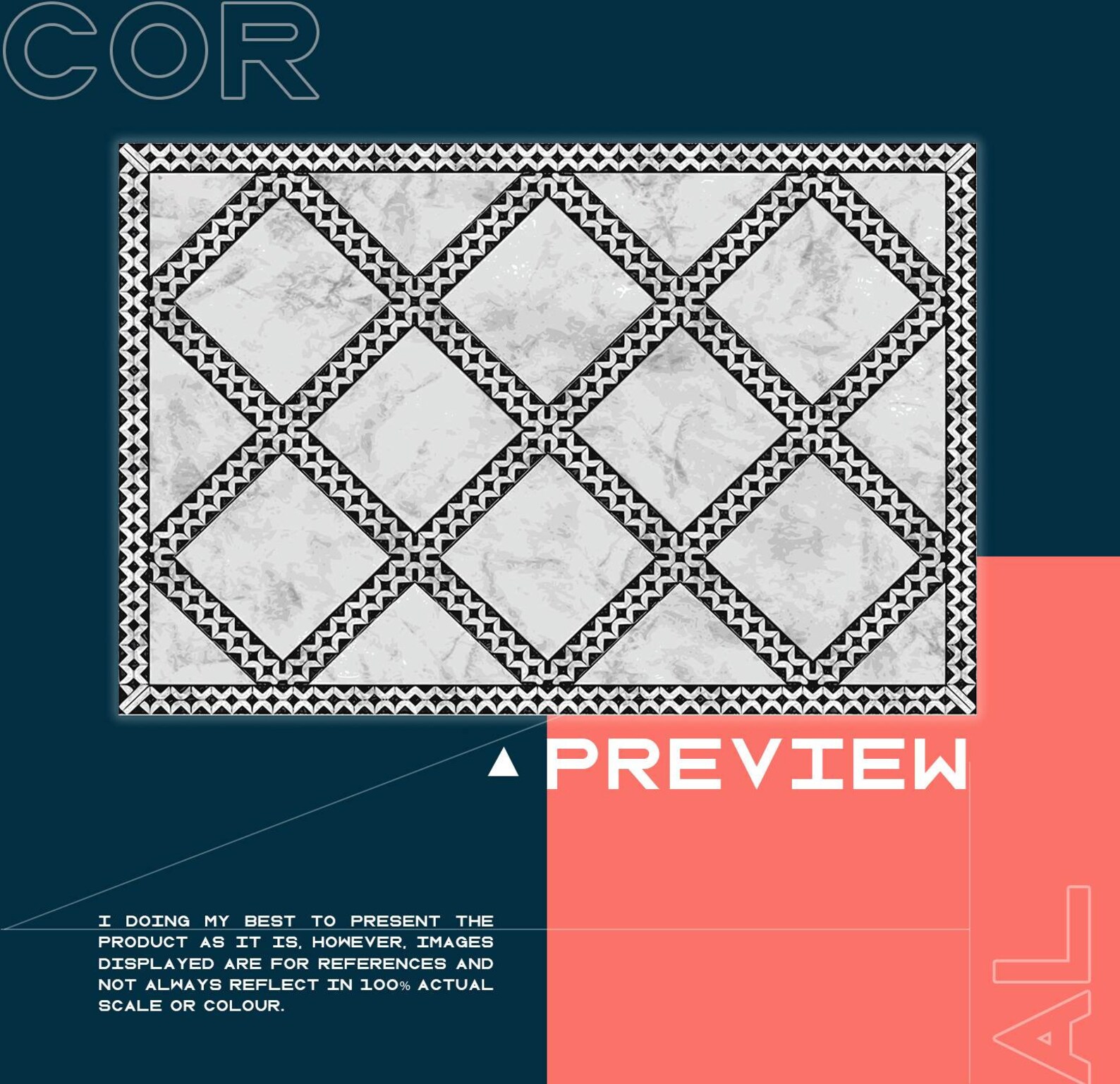 Gray Marble Tiles Chains Frame Vinyl Floor Mat, Marble Vinyl Rug, Gray ...