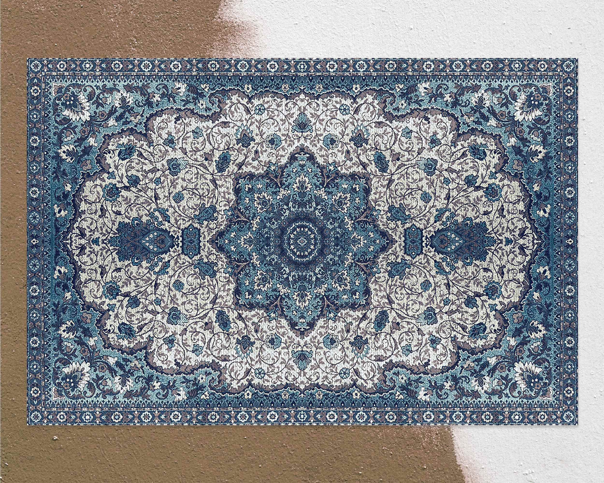Floral Royal Blue Persian Vinyl Rug Vintage Vinyl Mat Blue - Etsy