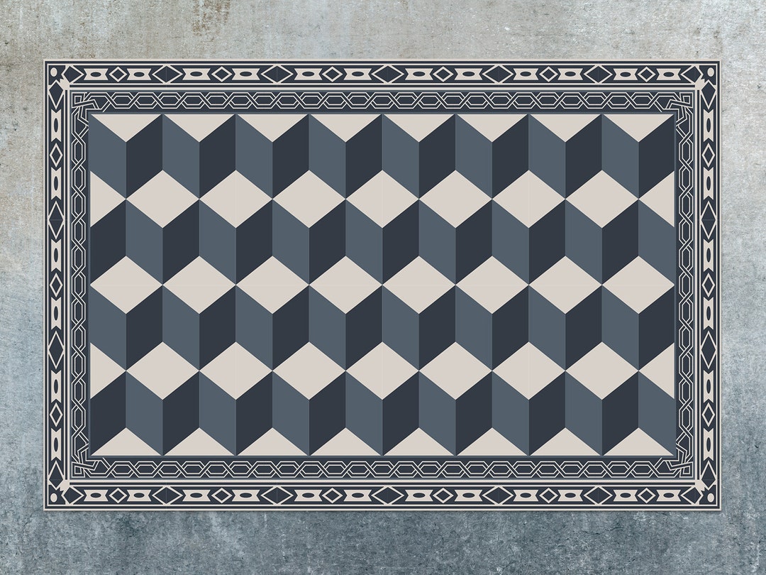 Bauhaus Navy Blue Vinyl Mat, Navy Vinyl Floor Mat, Gray Vinyl Rug ...