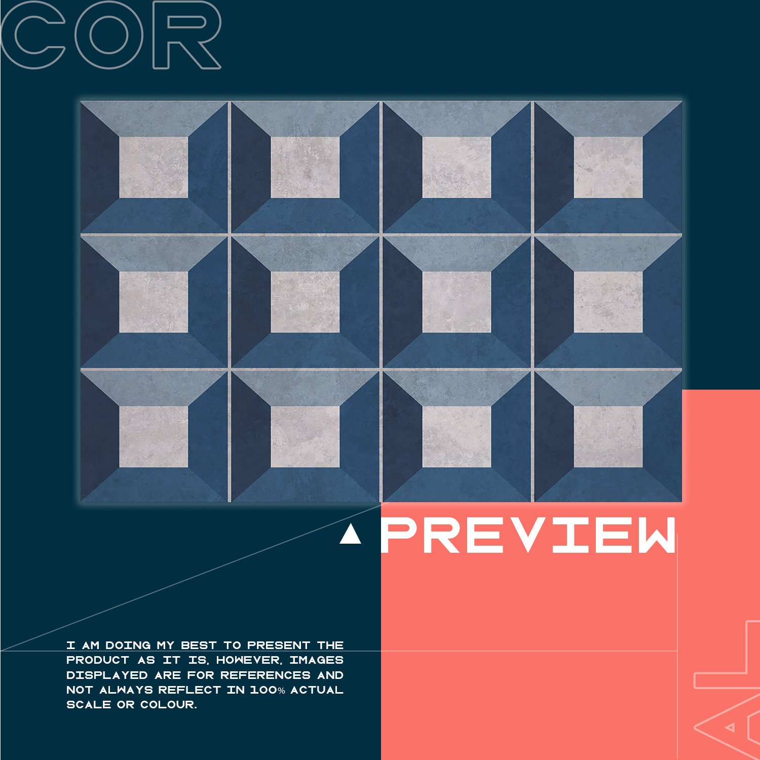 Square Tiles Vinyl Mat Blue Linoleum Rug Gray Vinyl Floor - Etsy