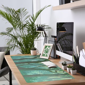 Inside Forest Desk Pad, Green Desk Blotter, Brown Keyboard Mat, Trees ...