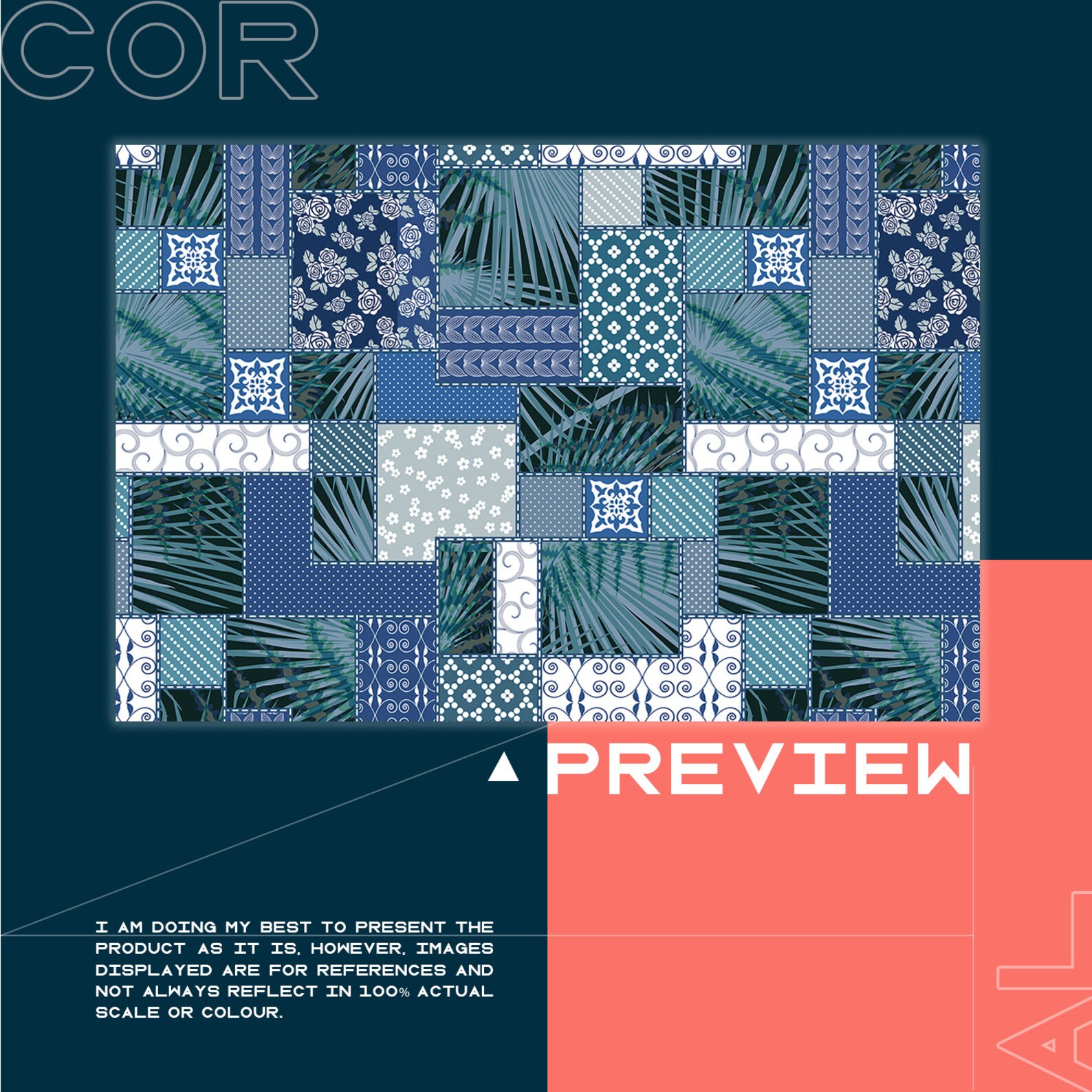 Flowers Patchwork Vinyl Mat Blue Linoleum Rug Gray Vinyl | Etsy