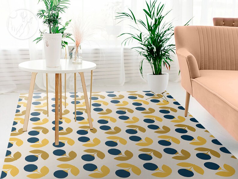 Art Deco Geometric Vinyl Mat Yellow Linoleum Rug Navy Vinyl | Etsy