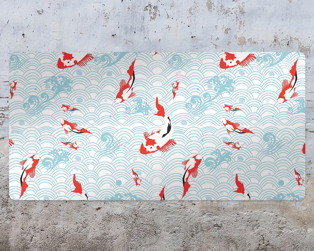 Koi Carp Desk Pad, Blue Keyboard Mat, Red Desk Protector, Japanese Desk ...