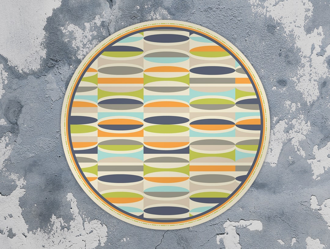 Ovalo Round Rug, Round Vinyl Mat, Geometric Vinyl Floor Mat, Green and ...