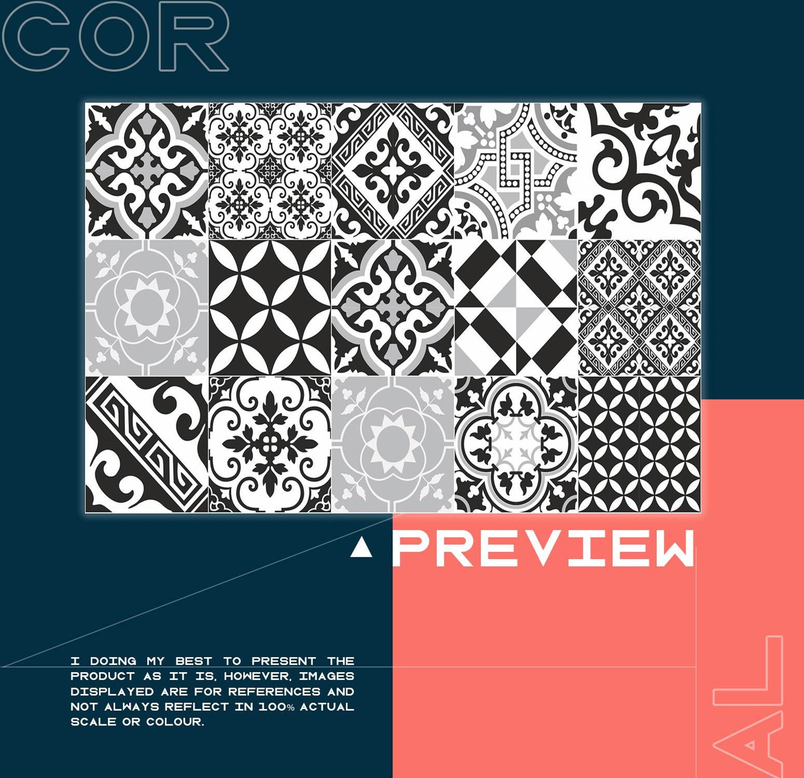 Black and White Mosaic Tiles Vinyl Mat, Patchwork Vinyl Mat, Black and ...