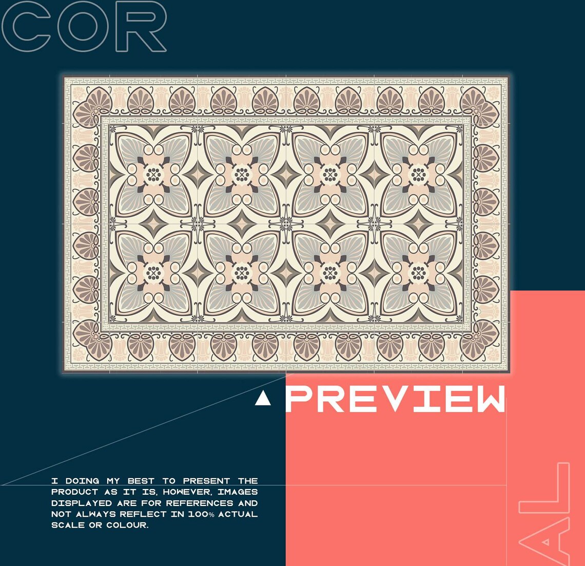 Beige Creamy Gothic Floor Vinyl Floor Mat Tile Vinyl Mat | Etsy