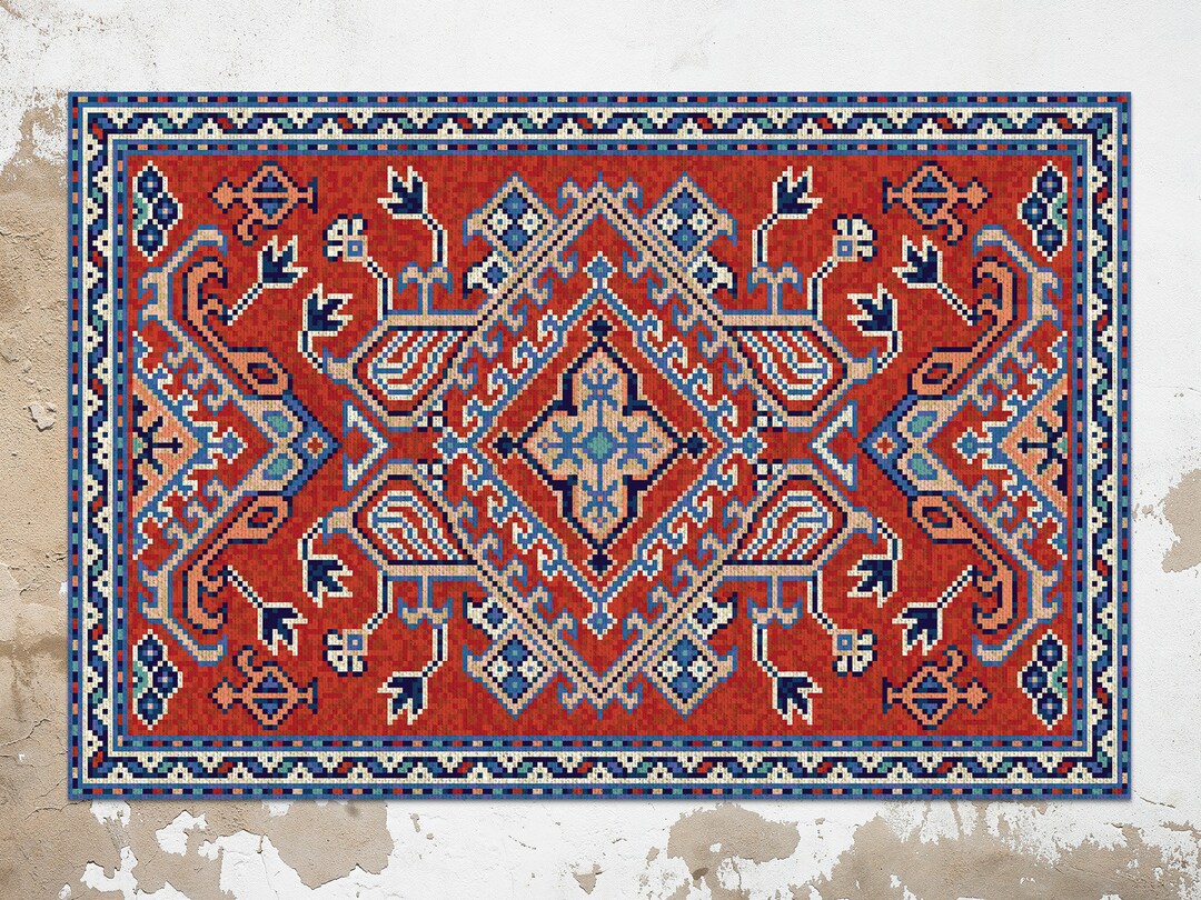 Red Oriental Colorful Vinyl Mat, Red Vinyl Floor Mat, Blue Vinyl Rug ...