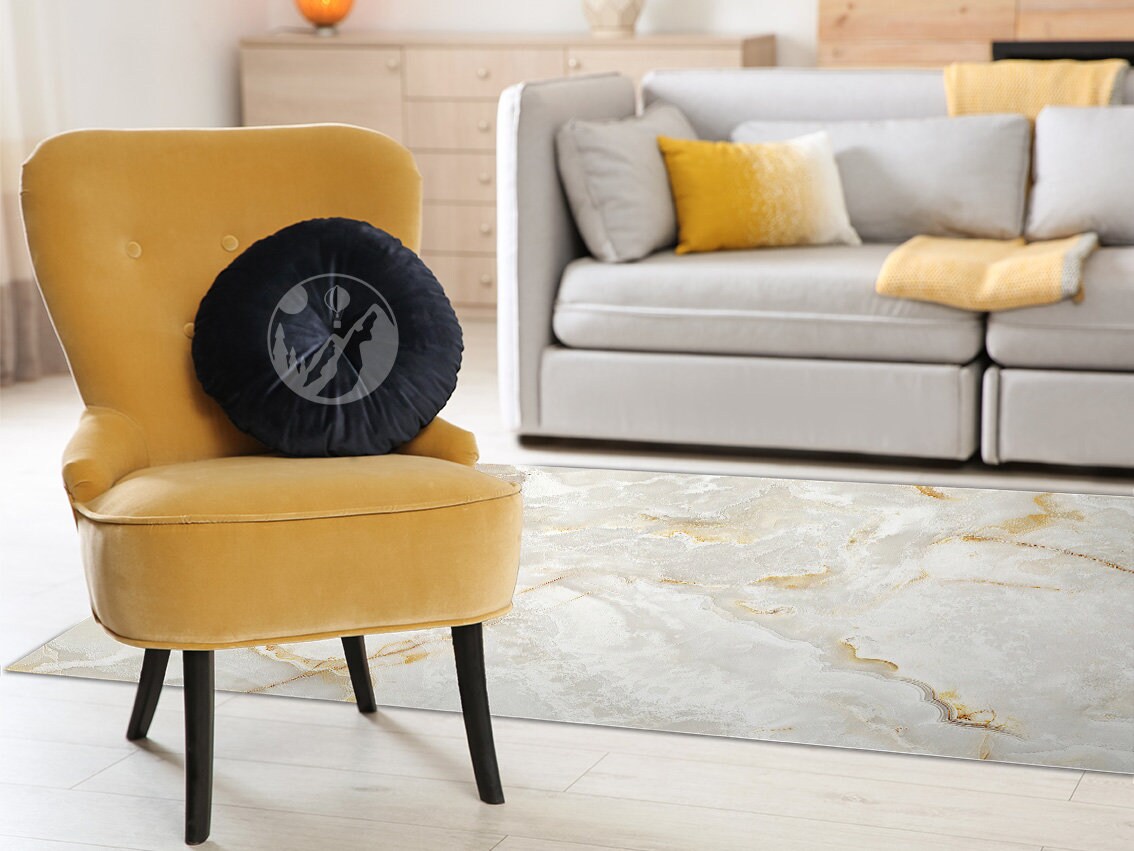 Marble Gold Veins Natural Stone Vinyl Mat, Gold Vinyl Floor Mat, Beige ...