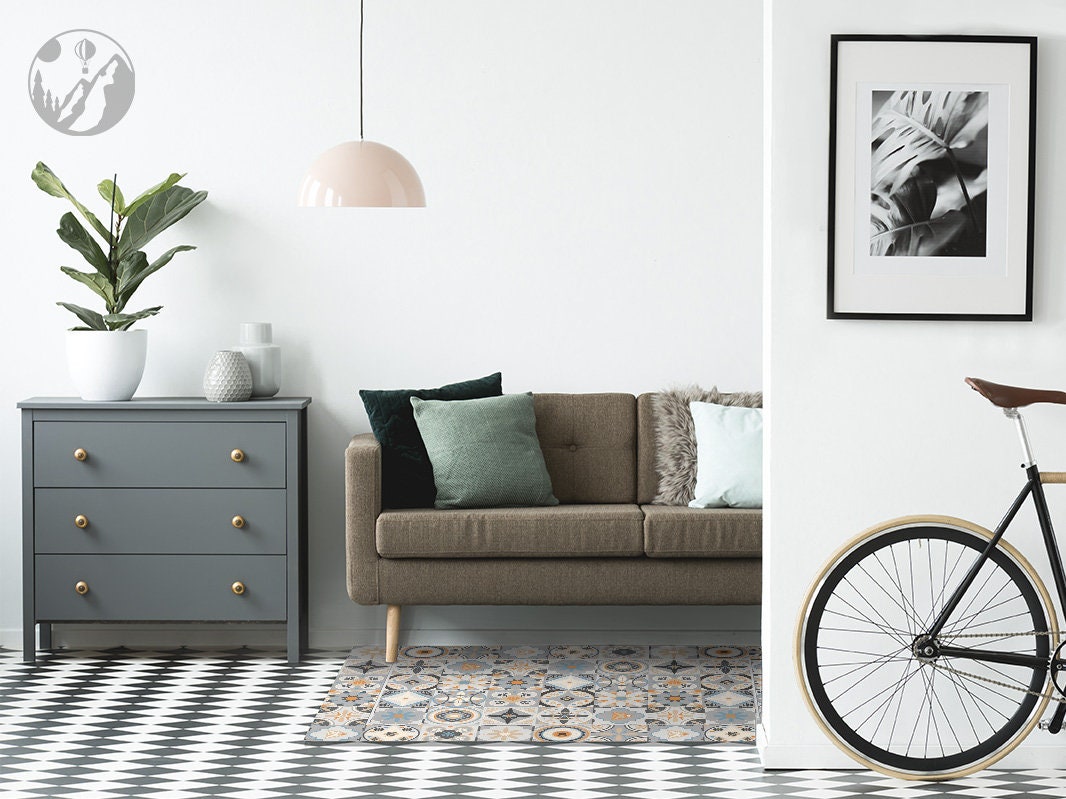 Colorful Portugal Tiles Rug Vinyl Mat Beige Vinyl Rug Blue - Etsy