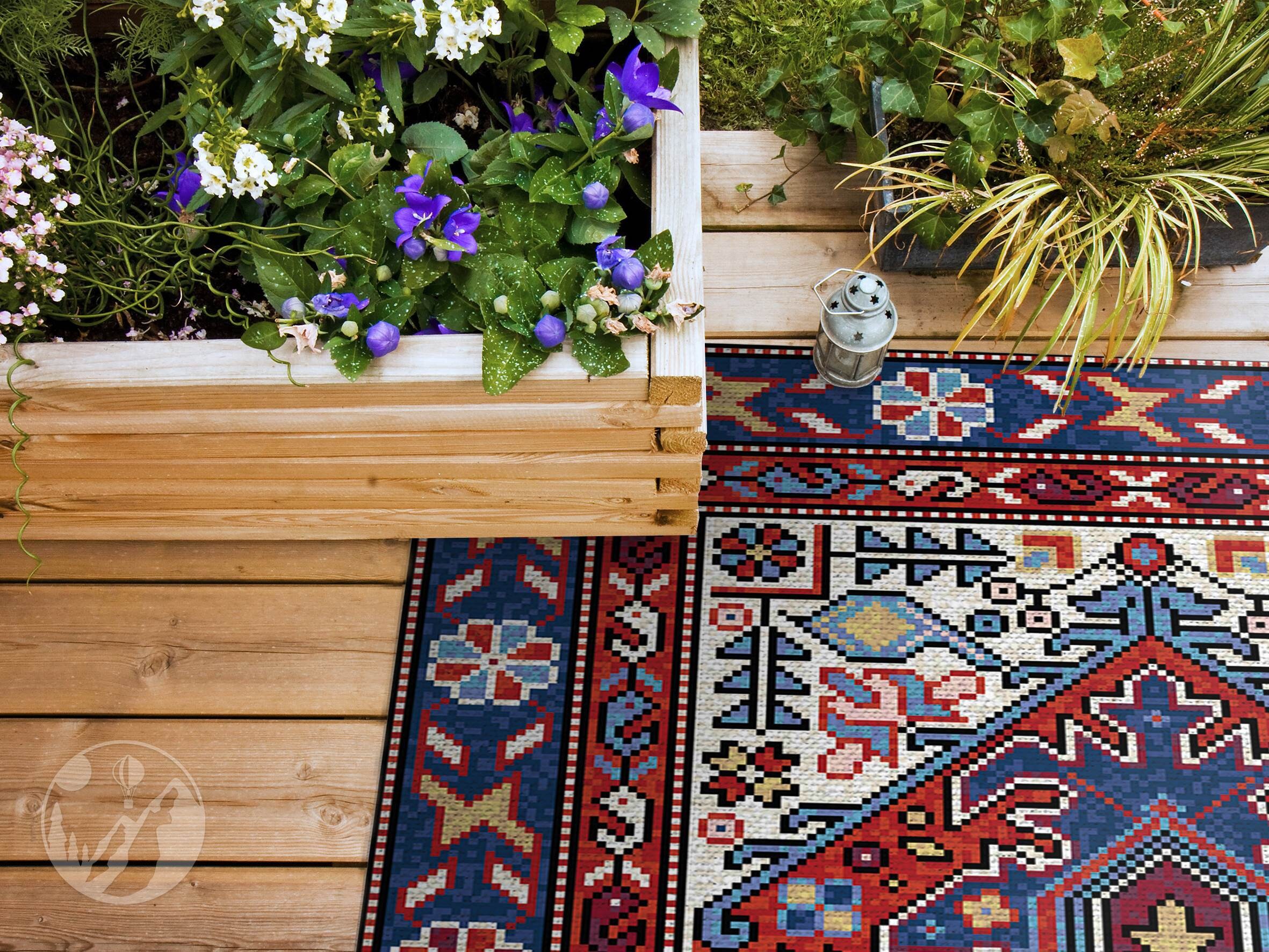 Multicolored Ethno Geometric Pattern Vinyl Rug Ethnic Vinyl | Etsy