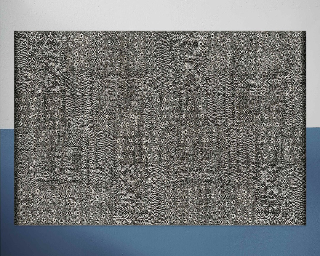 Gray Graphite Ethno Texture Vinyl Rug, Ethnic Vinyl Rug, Gray and Black ...