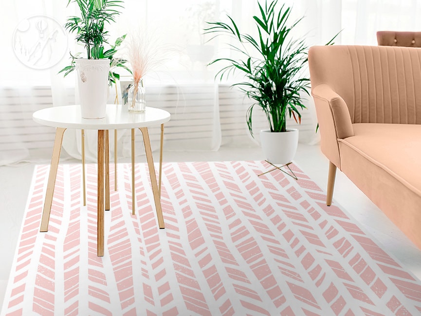 Abstract Leaves Vinyl Mat Pink Linoleum Rug White Vinyl | Etsy