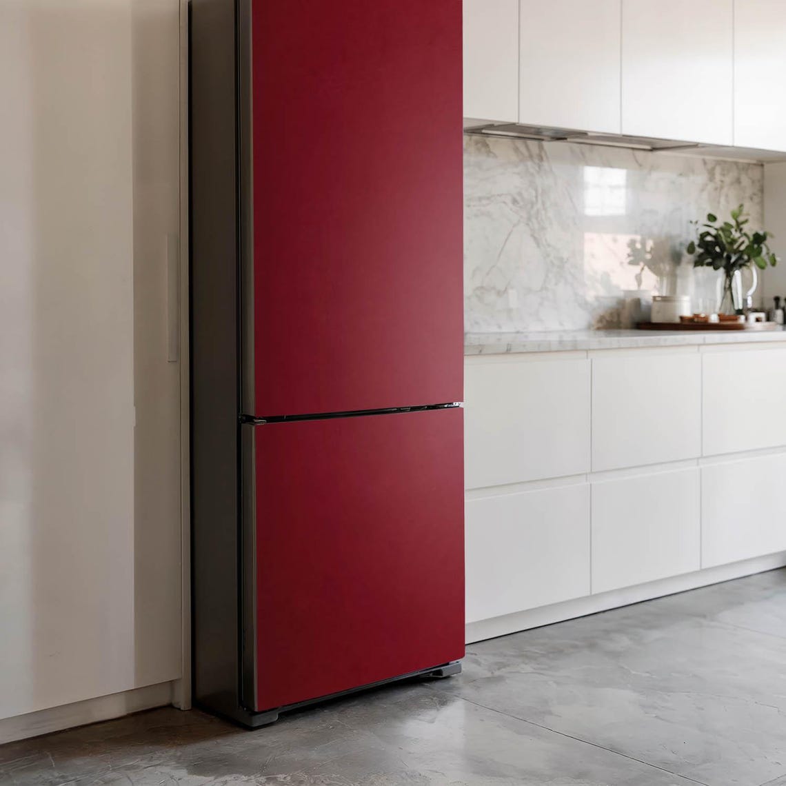 Color: Burgundy Fridge Door Cover, Claret Refrigerator Sticker, Kitchen ...