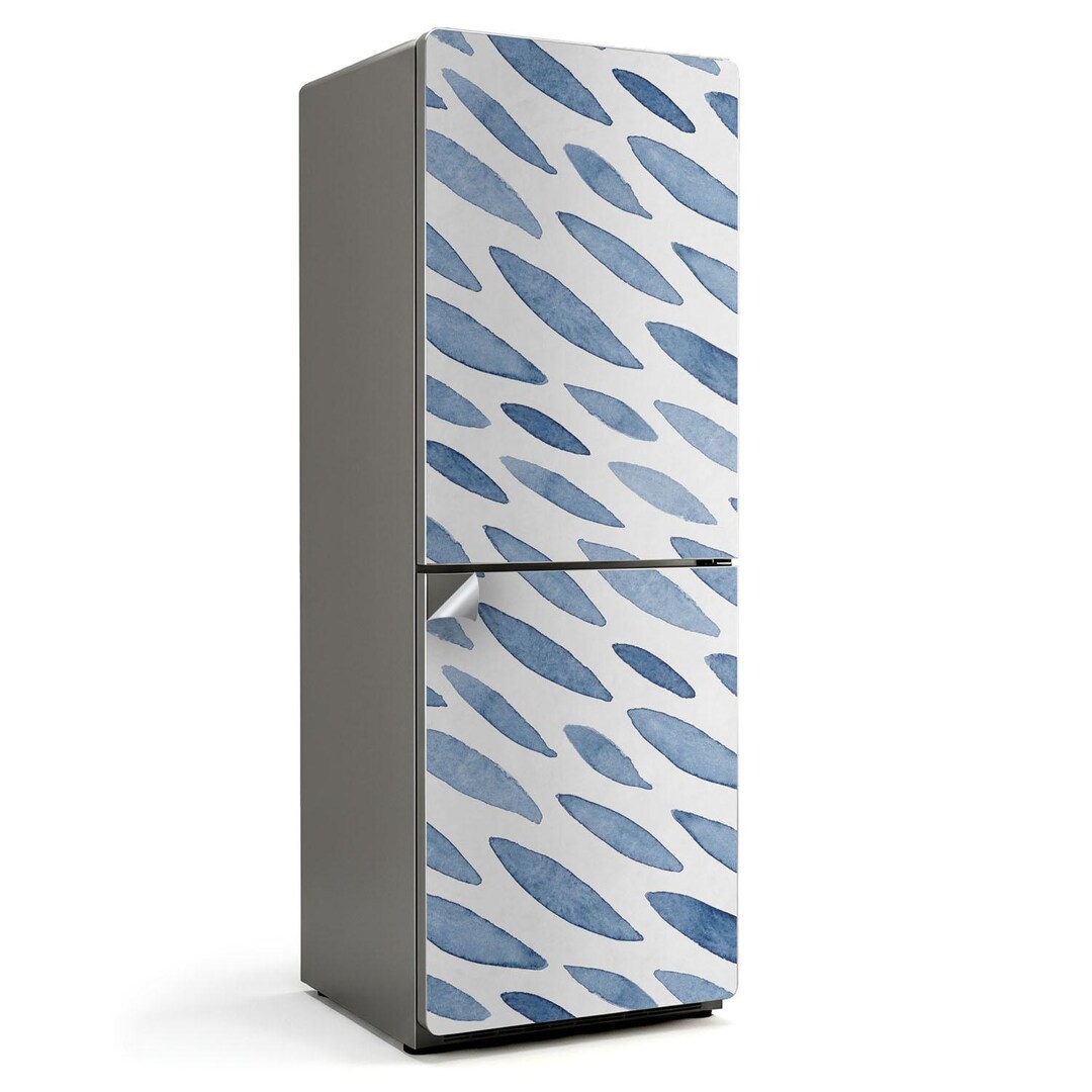 Pattern of Wavy Strokes Fridge Sticker, Blue Fridge Door Cover, Kitchen ...