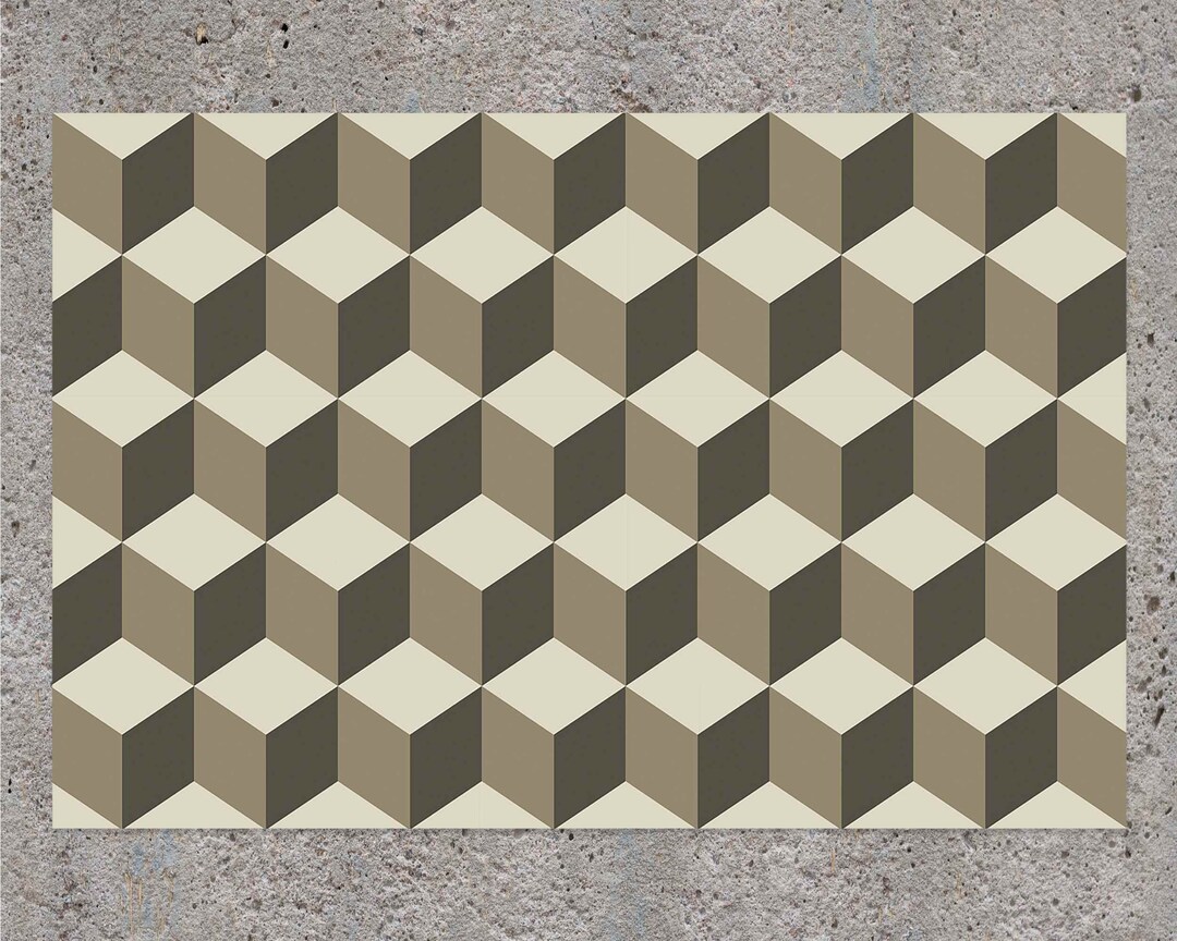 Olive Optical Illusion Vinyl Floor Mat, Geometric Vinyl Mat, Brown and ...