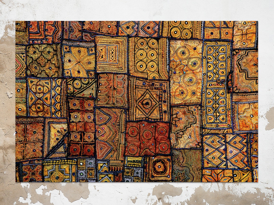 Indian Patchwork Vinyl Mat Yellow Linoleum Rug Orange Vinyl | Etsy