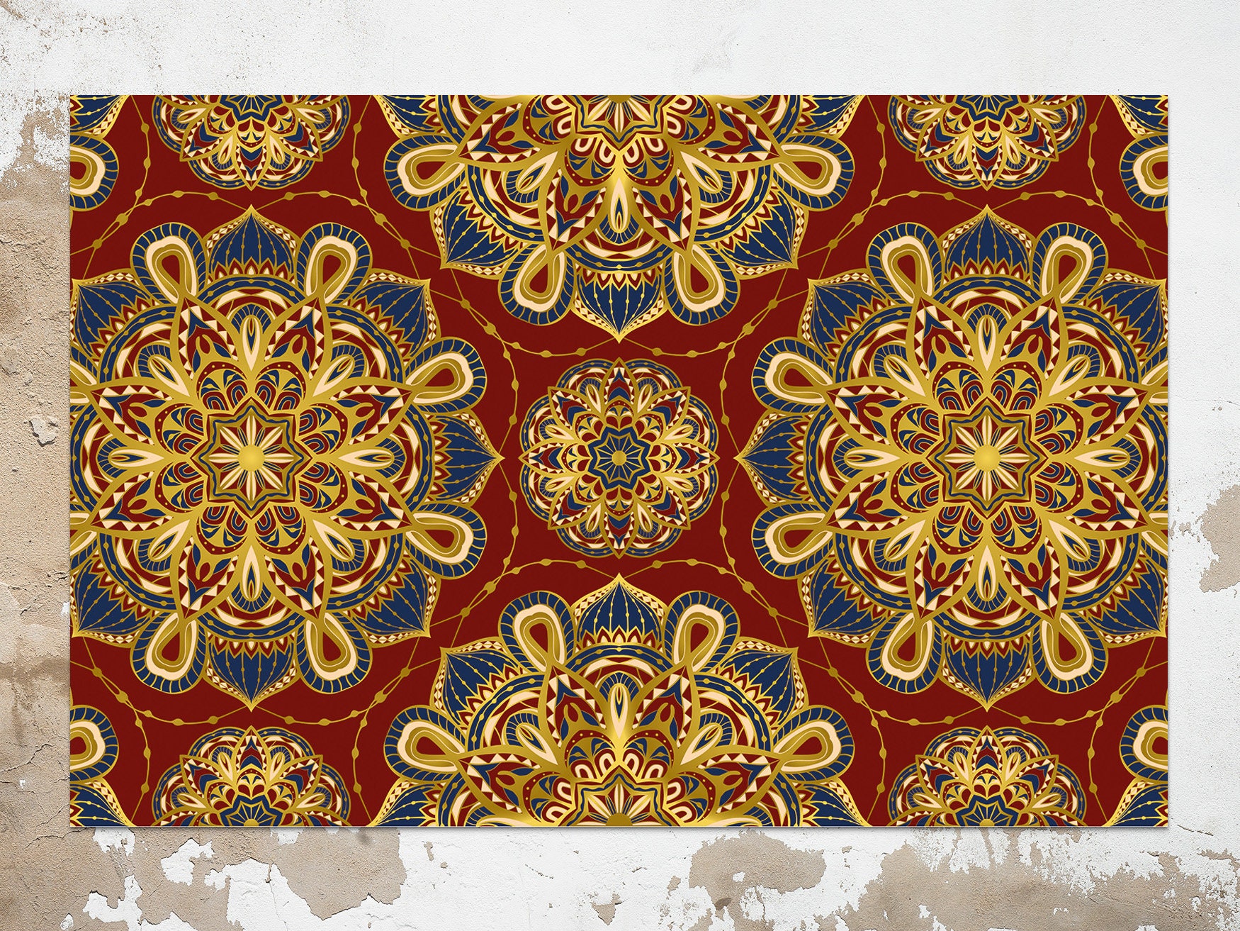 Bright Ornate Mandala Red Vinyl Mat Red Linoleum Rug Gold | Etsy