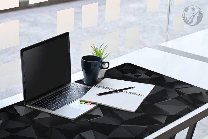 Abstraction Triangles Desk Pad, Black Desk Protector, Gray Desk Blotter ...
