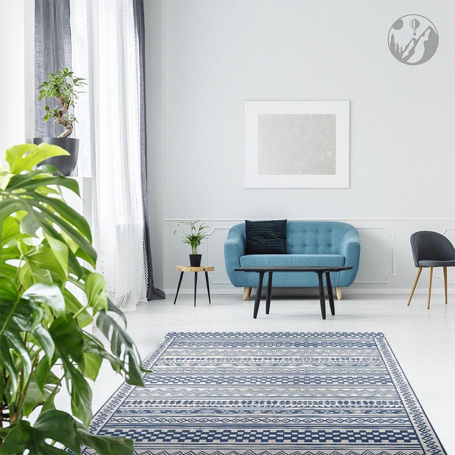 African Ethnic Carpet Vinyl Mat Blue Vinyl Floor Mat Gray | Etsy