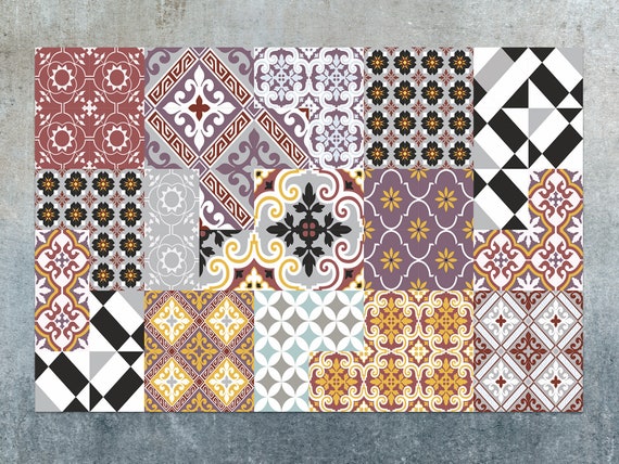 Eclectic Pastel Color Vinyl Mat Red Vinyl Floor Mat Yellow | Etsy