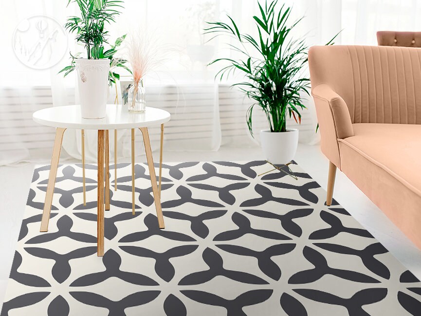 Art Deco Style Vinyl Mat Beige Vinyl Rug Black Linoleum Rug - Etsy