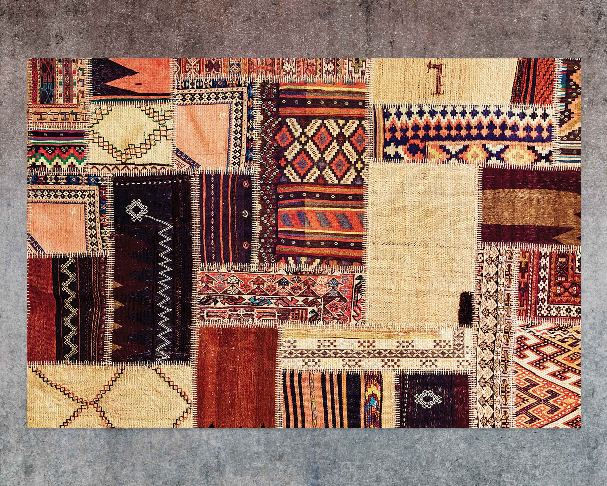 Patchwork Pattern Vinyl Floor Mat Patchwork Vinyl Rug Red | Etsy