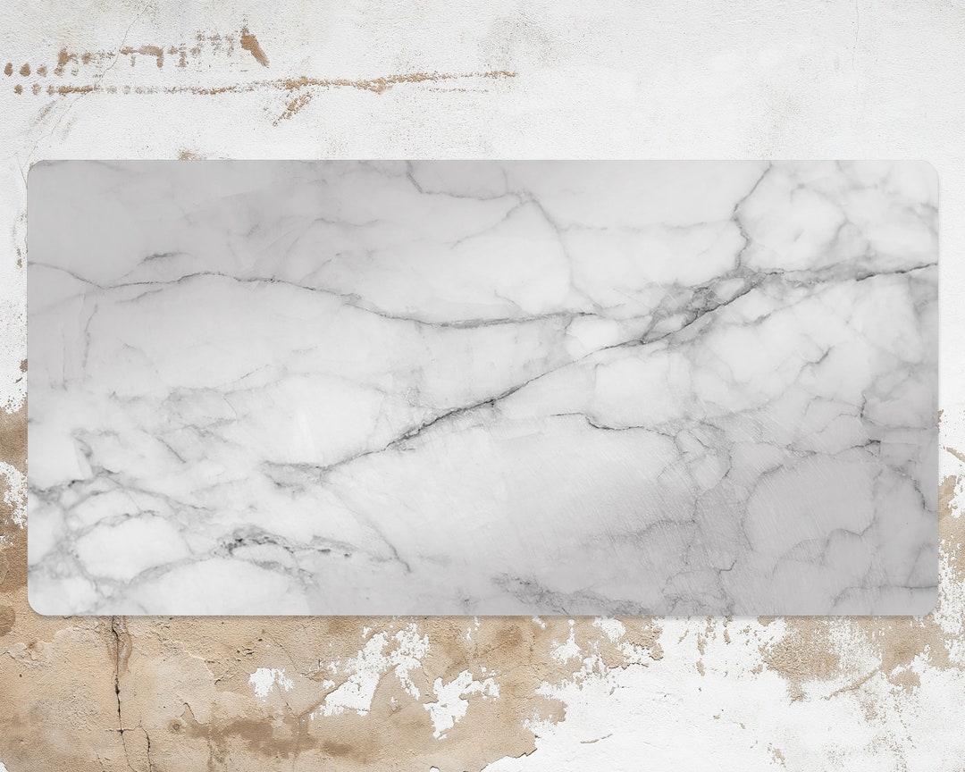 Creamy White Marble Desk Pad, Gray Desk Blotter, Beige Keyboard Mat ...