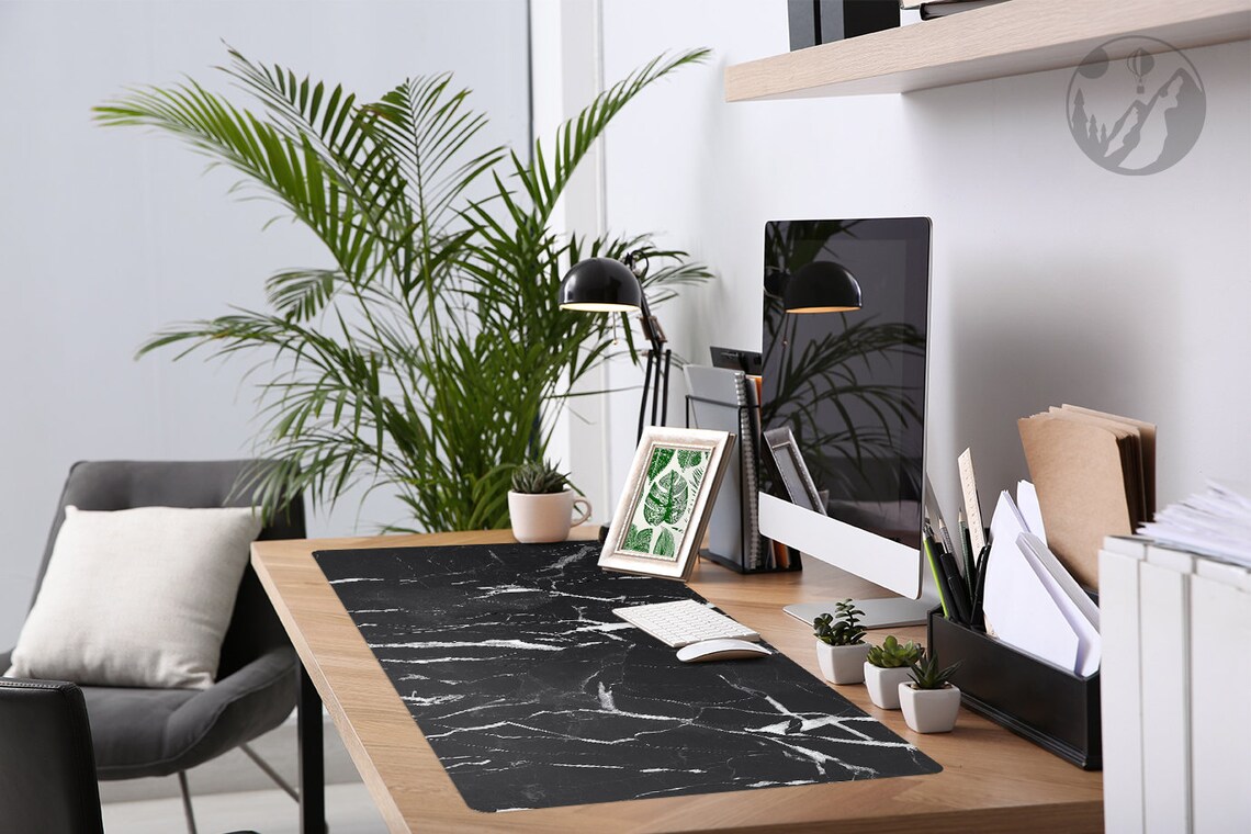 Black Marble Desk Pad Black Desk Protector White Desk - Etsy