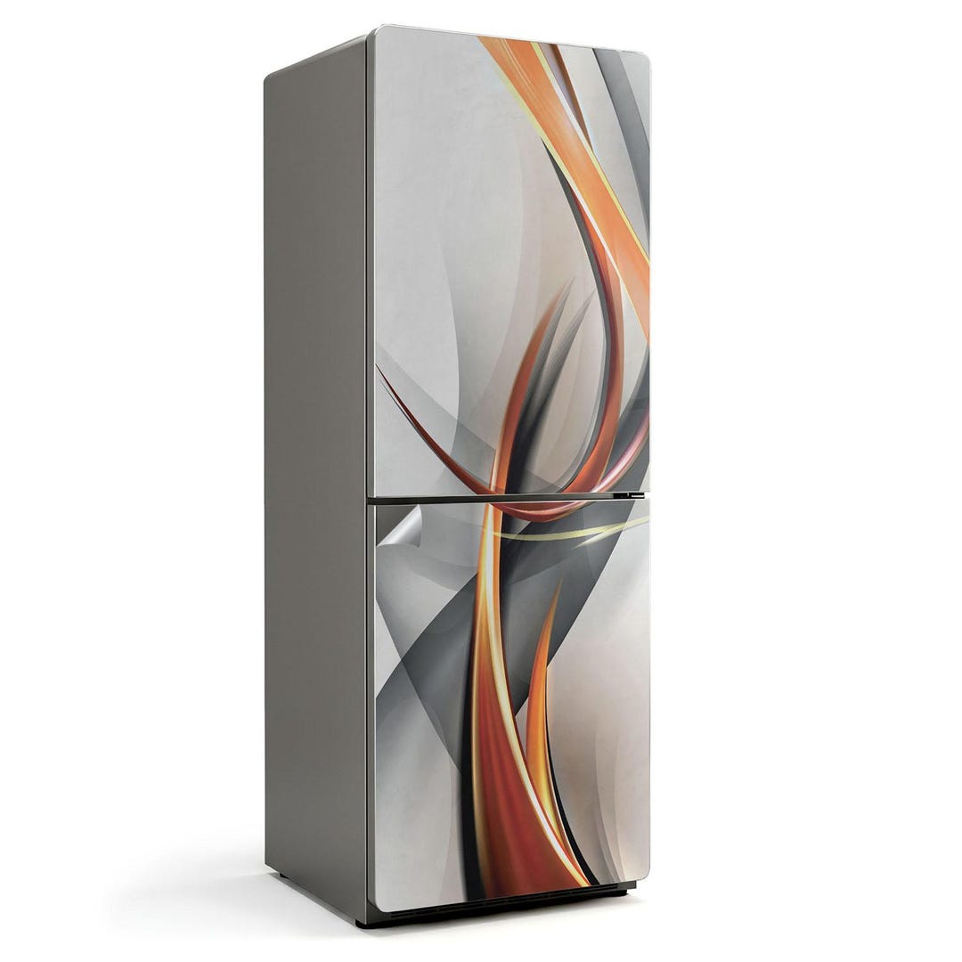 Dynamic Waves of Patterns Fridge Wrap Sticker, Orange Refrigerator Wrap ...