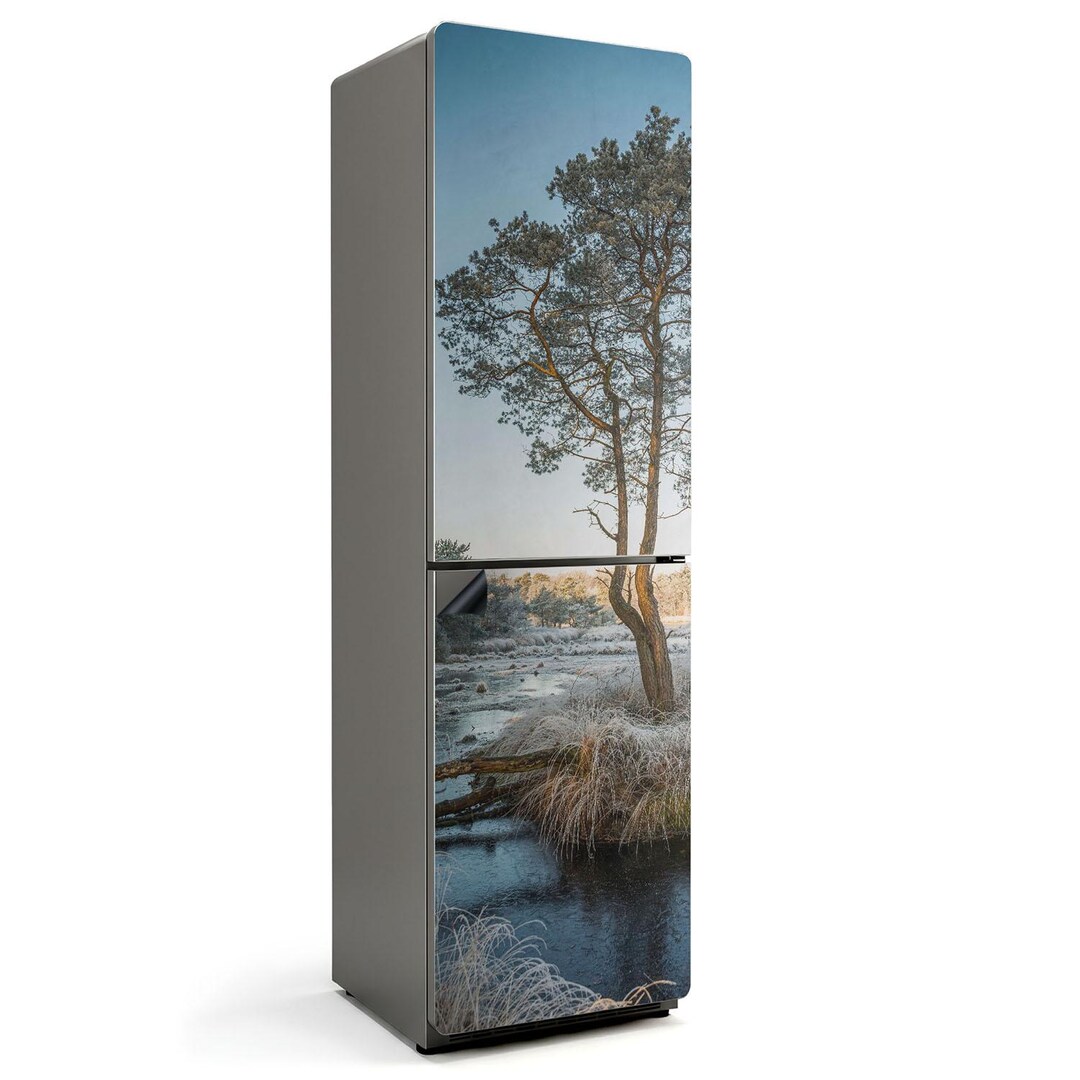 Winter Landscape With A Tree Fridge Magnetic Decal, Blue Aesthetic ...