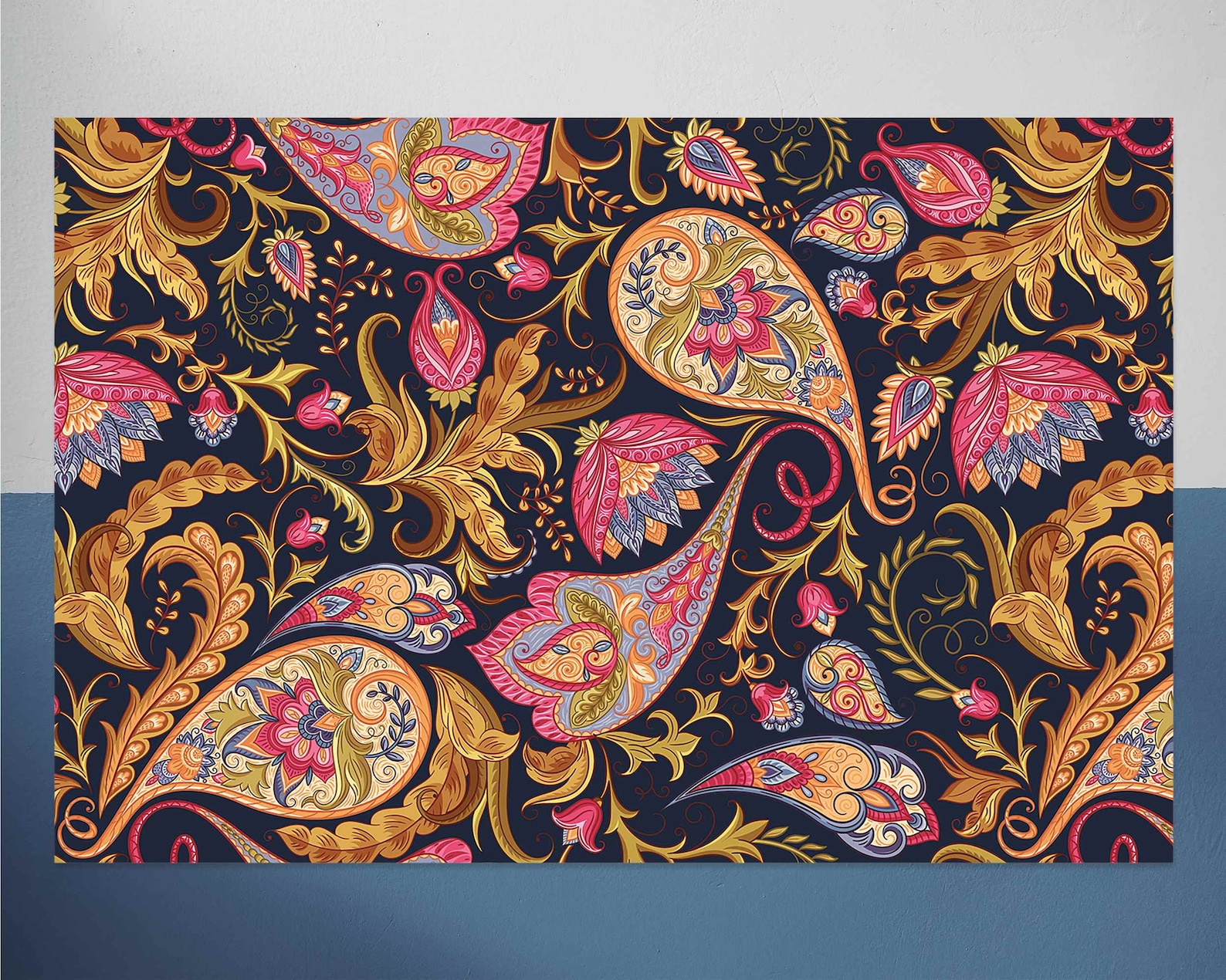 Ornamental Plants Vinyl Mat, Oriental Vinyl Mat, Yellow and Pink Vinyl ...