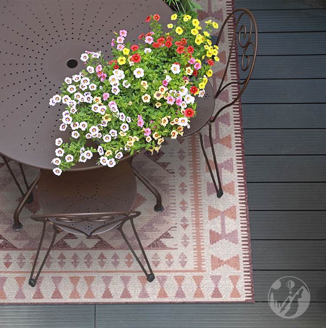 Geometric Vinyl Floor Mat Ethnic Vinyl Mat Pink and Orange | Etsy