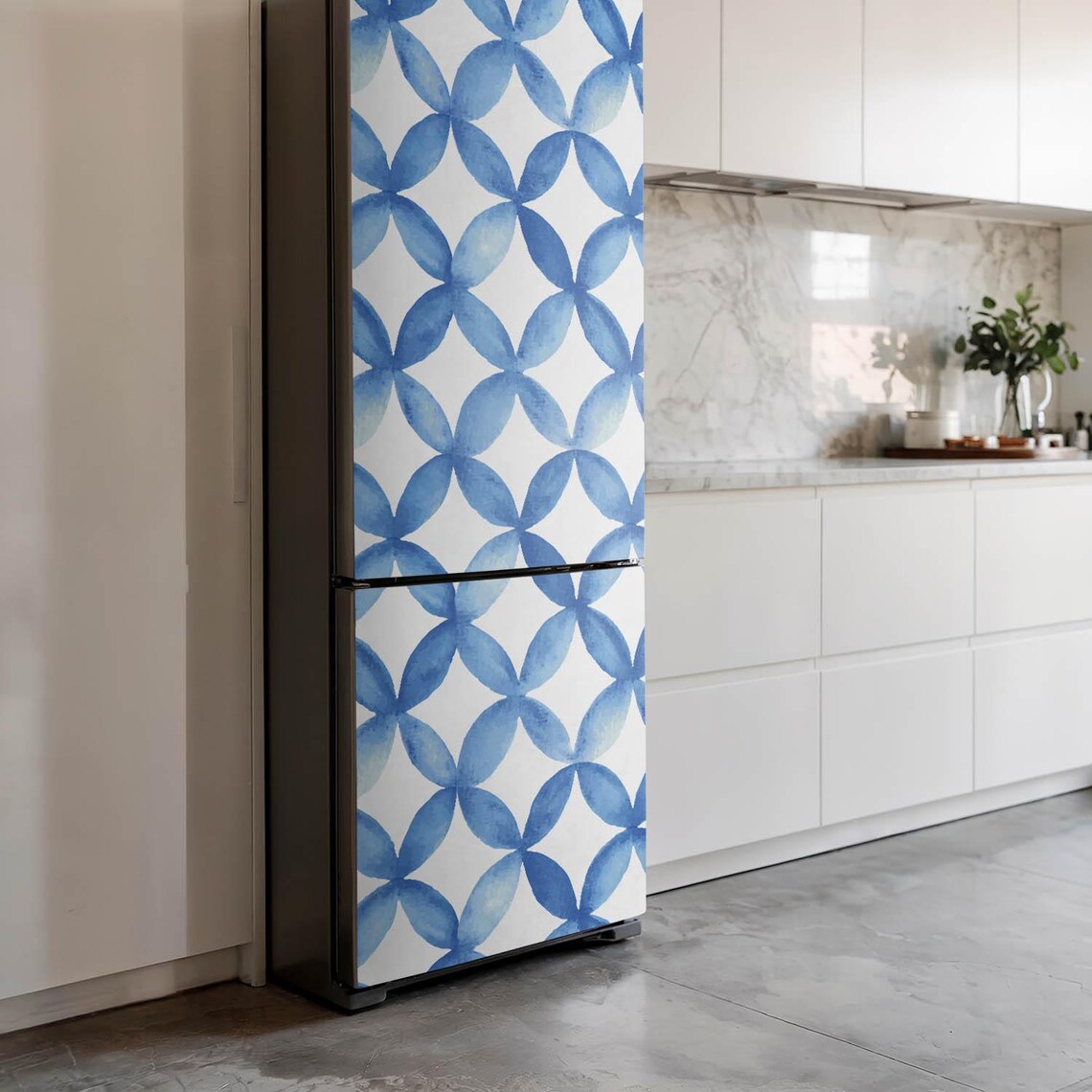 Pattern in the Shape of Flowers Fridge Door Cover, Blue Refrigerator ...
