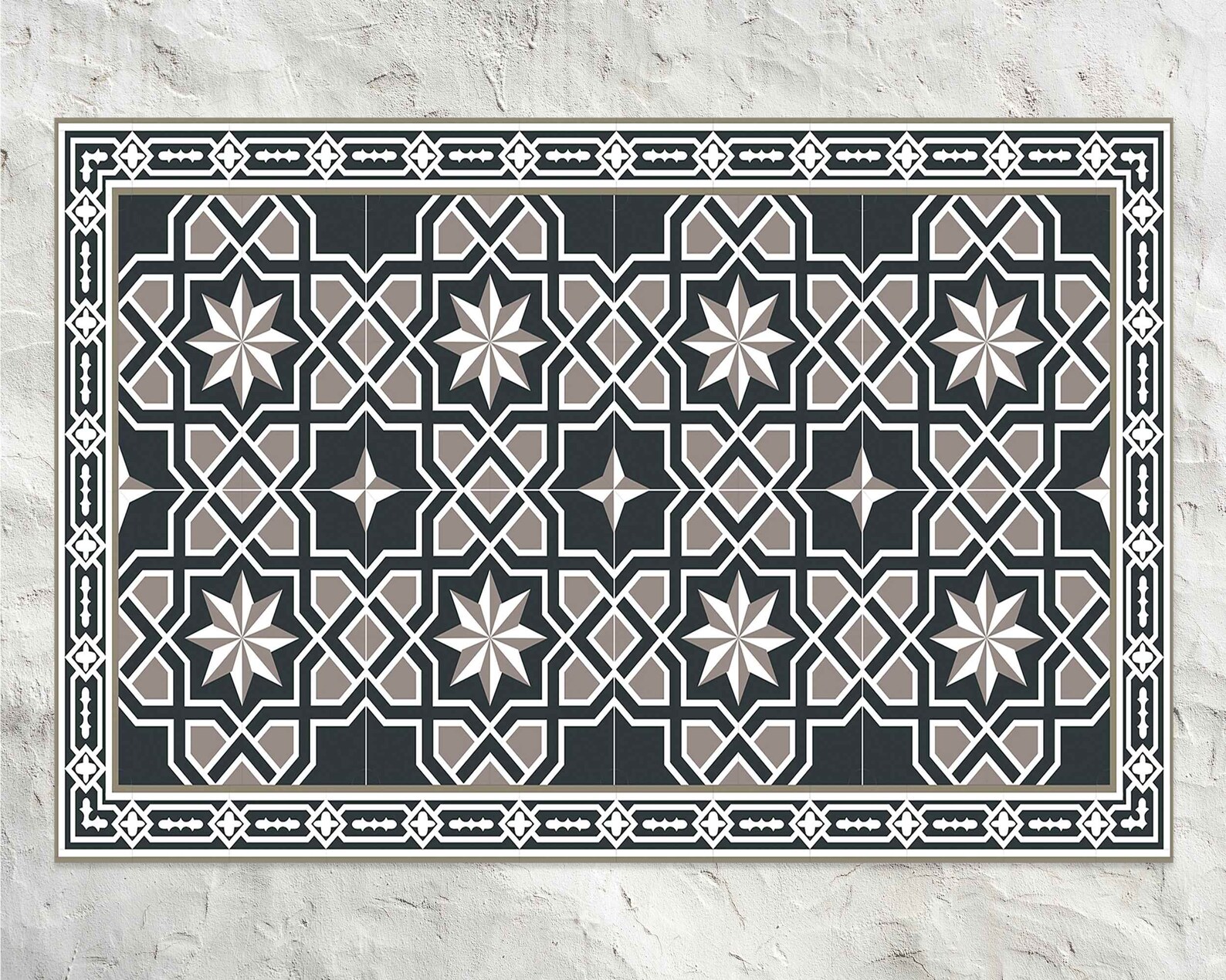 Gray Beige Ornamental Star Vinyl Floor Mat Tile Vinyl Rug | Etsy