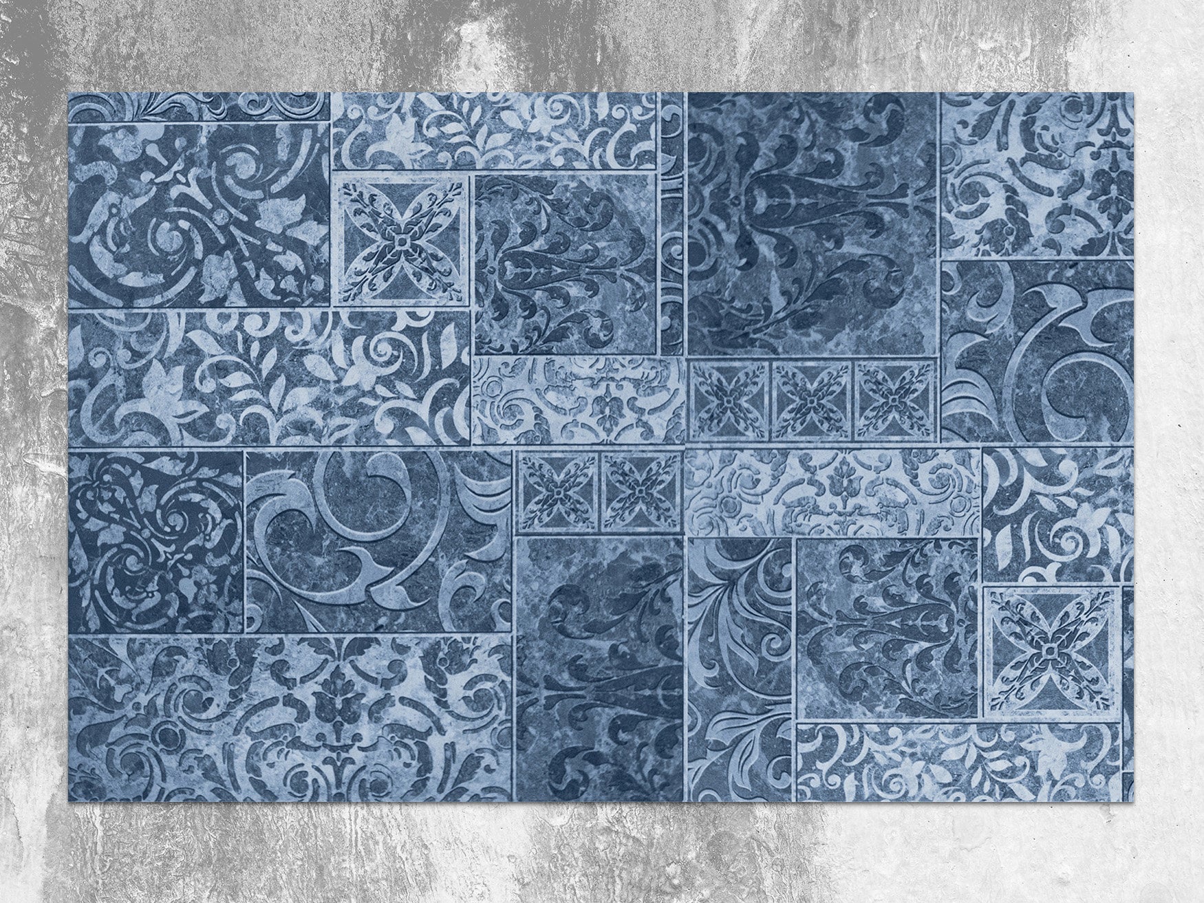 Dark Blue Abstract Fauna Vinyl Mat Blue Vinyl Floor Mat Navy | Etsy