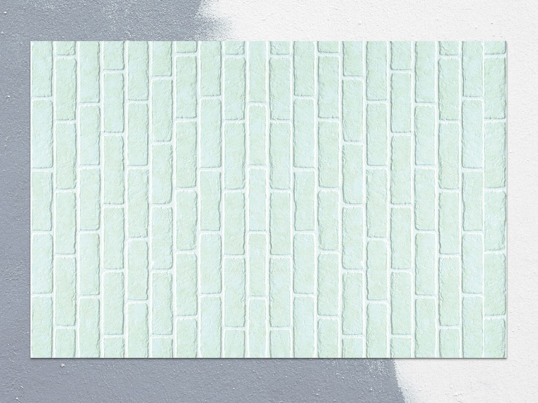 Pale Pastel Green Brick Rug Vinyl Mat, Mint Vinyl Floor Mat, Green ...