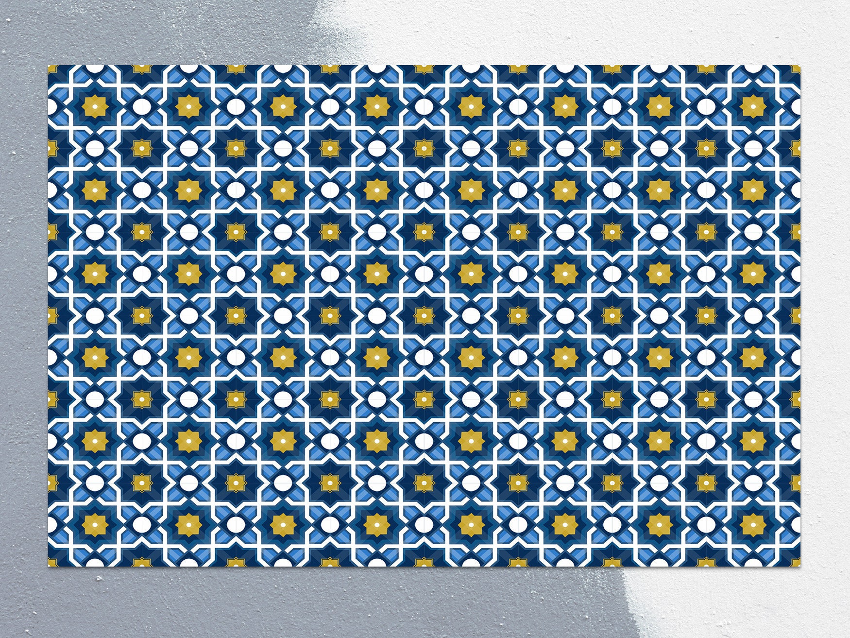 Stars Blue Yellow Vinyl Mat, Blue Linoleum Rug, Yellow Vinyl Floor Mat ...