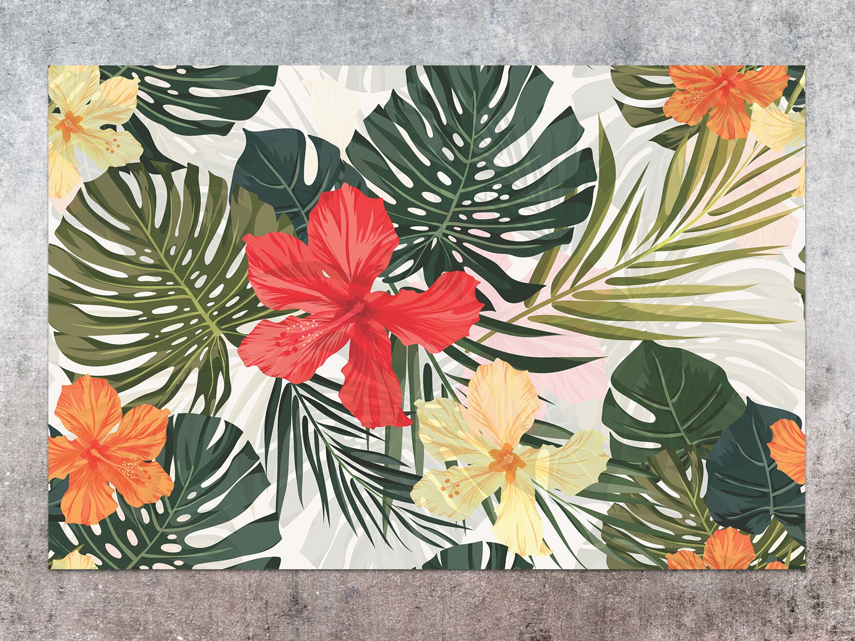 Tropical Colorful Flowers Vinyl Mat Green Vinyl Rug Red | Etsy