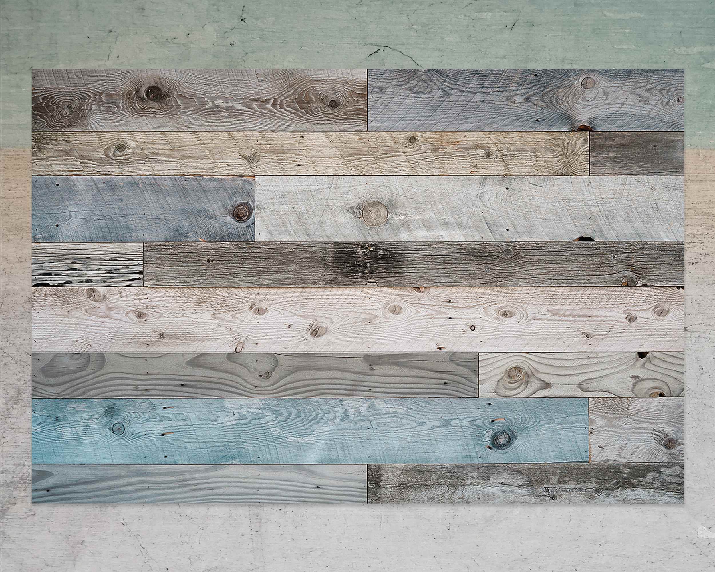 Faded Multicolored Planks Vinyl Floor Mat, Wood Vinyl Floor Mat, Blue ...