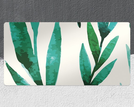 Green Drawn Leaves Desk Pad Green Desk Protector White Desk | Etsy