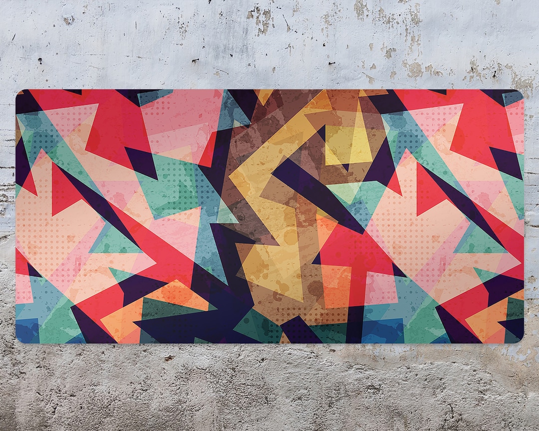 Grunge Desk Pad, Yellow Desk Protector, Red Desk Blotter, Geometric ...