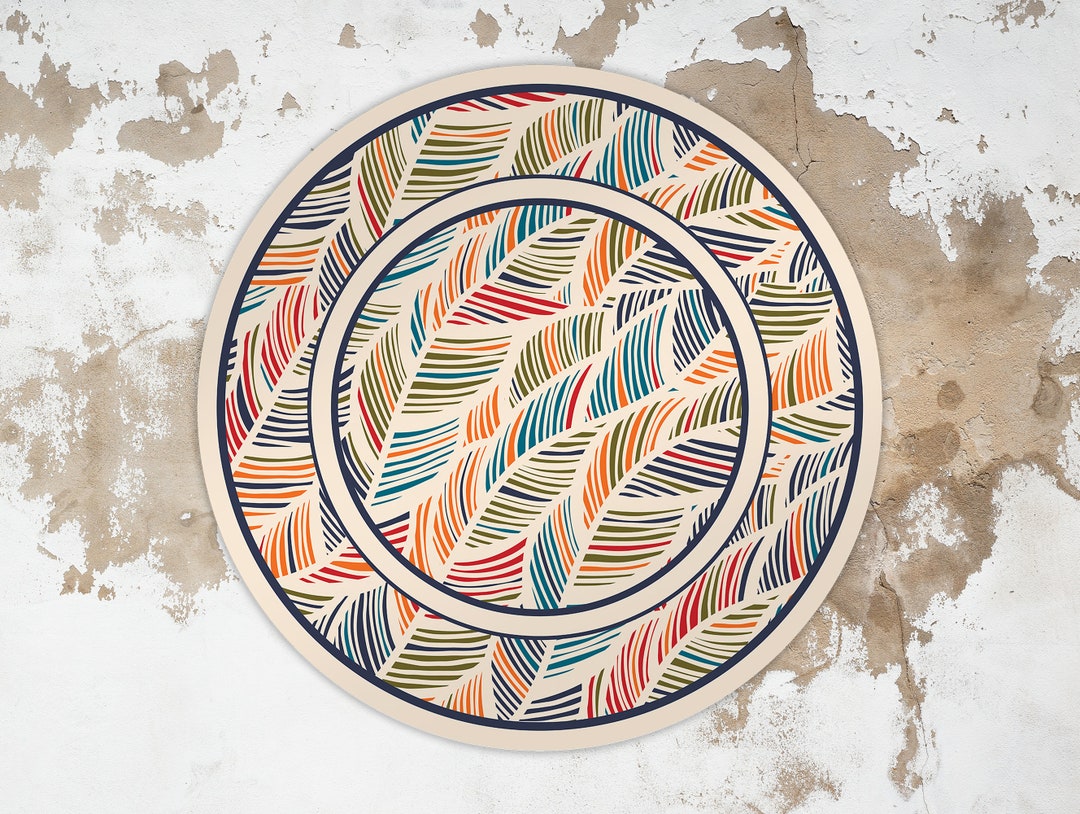 Vinti Vinyl Floor Mat, Round Vinyl Mat, Geometric Vinyl Mat, Beige and ...