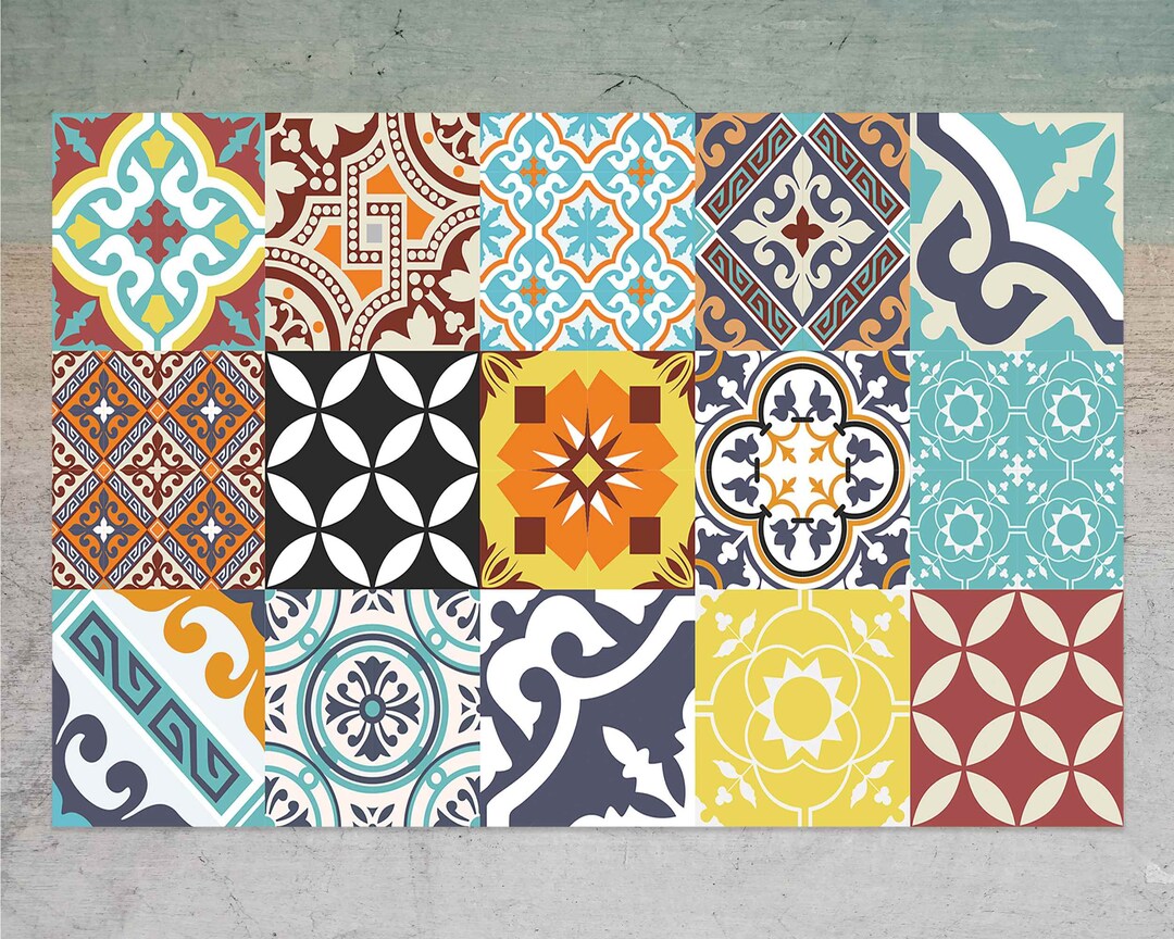 Bright Multi Colored Mosaic Vinyl Floor Mat, Patchwork Vinyl Floor Mat ...