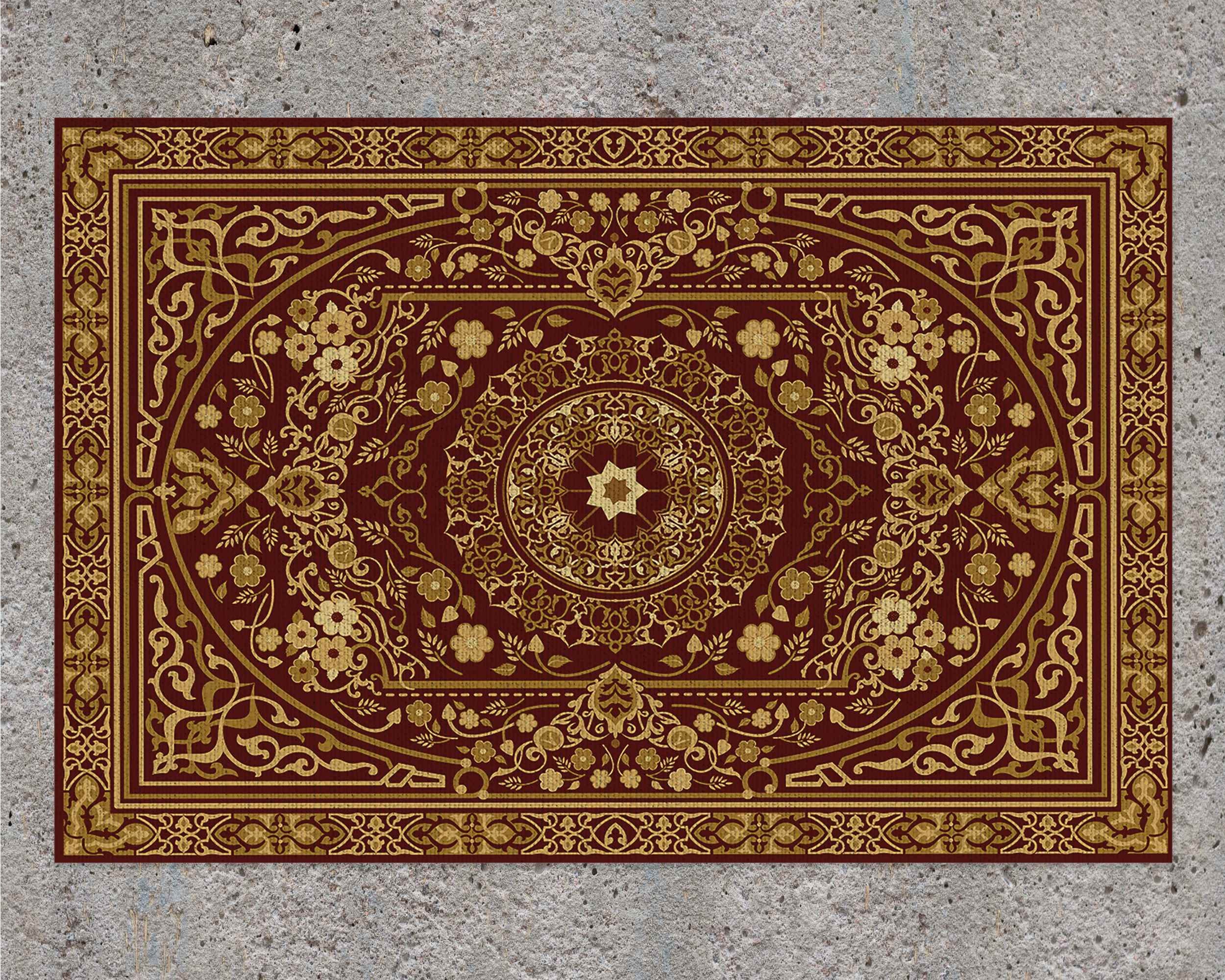 Persian Richly Decorated Burgundy Vinyl Floor Mat, Persian Vinyl Mat ...