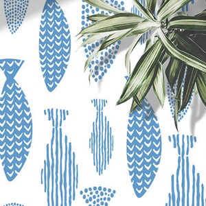 Patterned Flat Blue Fish Vinyl Mat, Blue Linoleum Rug, White Vinyl ...