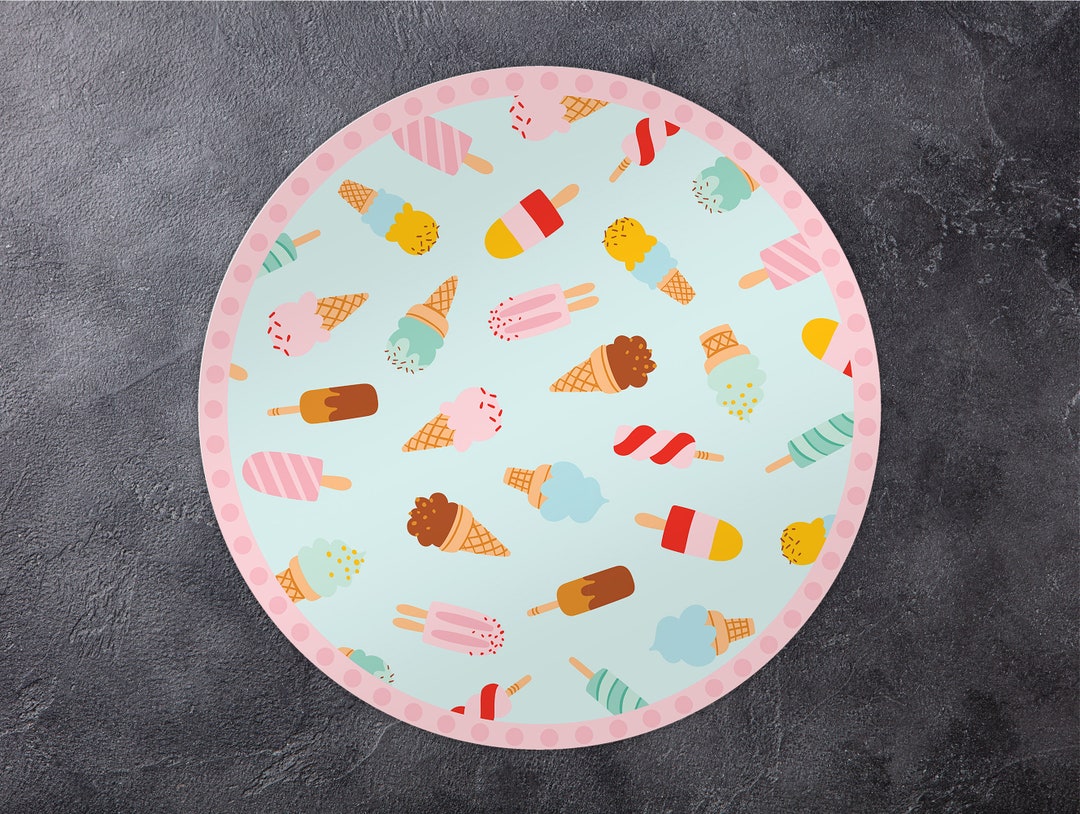Popsicle Vinyl Mat, Round Vinyl Mat, Ice Cream Round Rug, Blue and Pink ...